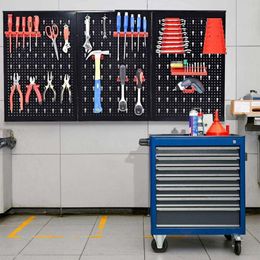 Costway - Werkzeugwand mit 17tlg. Werkzeughalter-Set, Lagersystem Werkzeughaltersortiment 3 Lochplatten, Werkstattwand Metall, Lochwand 120x60cm