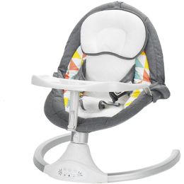 Elektrischer Liegestuhl Babyschaukel Hochstuhl 5 Geschwindigkeiten Bluetooth-Musik mit Esstisch + klappbarem Stauraum in der Farbe GRAU