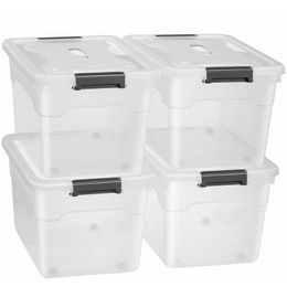 Juskys Aufbewahrungsbox mit Deckel - Kunststoff Boxen groß, stapelbar, transparent - Box Aufbewahrung Aufbewahrungsboxen - 4er Set mit je 45L