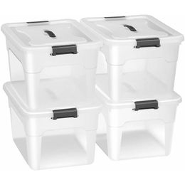 Aufbewahrungsbox mit Deckel - Kunststoff Boxen groß, stapelbar, transparent - Box Aufbewahrung Aufbewahrungsboxen - 4er Set mit je 30L - Juskys