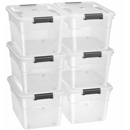 Juskys - Aufbewahrungsbox mit Deckel - Kunststoff Boxen groß, stapelbar, transparent - Box Aufbewahrung Aufbewahrungsboxen - 6er Set mit je 45L