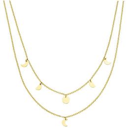 PURELEI Collier Schmuck Geschenk Luna Anhänger Halbmond doppelte Kette, gelb|goldfarben