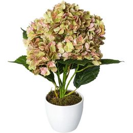 Kunstpflanze Hortensie, Creativ green, Höhe 50 cm, im Keramiktopf, grün|rosa