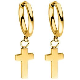 PURELEI Paar Creolen Schmuck Geschenk Cross Kreuz Ohrringe, gelb|goldfarben