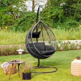 Home Deluxe Polyrattan Hängesessel CIELO - Schwarz mit Regenabdeckung