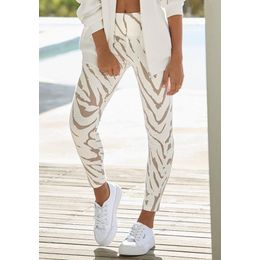 Lascana Leggings -Loungehose mit Zebramuster und breitem Bund, Loungewear, beige