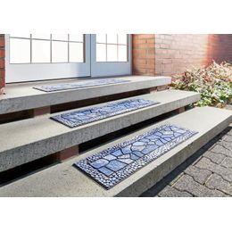 Stufenmatte Outdoor, 2er Set, ANDIAMO, rechteckig, Höhe: 6 mm, Outdoor-Stufenmatten, Stein Motiv, Gartenbereich, Außenbereich, blau