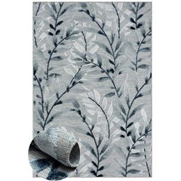 Teppich Olivia, MyFlair Möbel & Accessoires, rechteckig, Höhe: 8 mm, Blätter Motiv, Hoch-Tief Effekt, Outdoor geeignet, Balkon, Terrasse, blau|grau