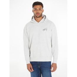 Kapuzensweatshirt Tommy Jeans "TJM RLX SIGNATURE HOODIE EXT" Gr. L, silberfarben (silver) Herren Sweatshirts mit aufgesticktem Signatur-Logo