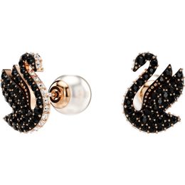 Paar Ohrstecker Swarovski "Swarovski Iconic Swan, Schwan, 5684608" Ohrringe Gr. Metall-Perlen, schwarz (roségoldfarben, metallfarben, schwarz, kristallweiß, weiß, schwarz) Damen Ohrstecker