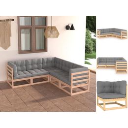 vidaXL Garten-Essgruppe 5-tlg Garten Lounge Set mit Kissen Kiefer Massivholz Holz Sitzgruppe S