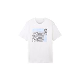 Tom Tailor Herren Plus - T-Shirt mit Bio-Baumwolle, weiß, Print, Gr. 4XL