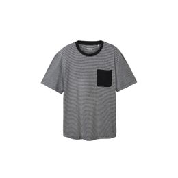 Tom Tailor Denim Herren Gestreiftes T-Shirt, schwarz, Streifenmuster, Gr. S