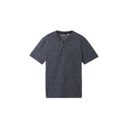 Tom Tailor Herren Serafino T-Shirt, blau, Uni, Gr. XL