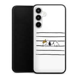 DeinDesign Galaxy A35 5G Handy Premium Silikon H&uuml;lle Handyh&uuml;lle schwarz Case Snoopy Dog Peanuts Silikon Premium Case