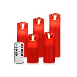 Clanmacy LED-Kerze 5X LED Kerzen Timer Echtwachs flackernde Flamme mit Fernbedienung (5-tlg.