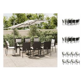 vidaXL Garten-Essgruppe 9-tlg Garten-Lounge-Set mit Kissen Schwarz Polyrattan