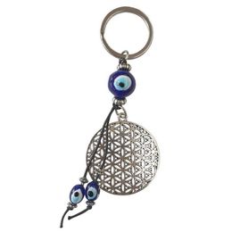 Saraswati Schlüsselanhänger Schlüsselanhänger "Blume des Lebens / Nazar" Metall- und Glas Anhänger