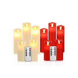 Clanmacy LED-Kerze 5X LED Kerzen Stumpenkerzen aus Echtwachs mit Docht verschiedene Höhen (5-tlg.