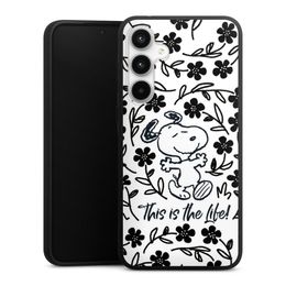 DeinDesign Galaxy A35 5G Handy Premium Silikon H&uuml;lle Handyh&uuml;lle schwarz Case Peanuts Flowers Snoopy Silikon Premium Case