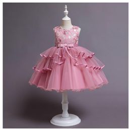 Gluckids Abendkleid Mädchen Prinzessin Kleid Spitze Partykleid Kinder Bestickt Brautkleid Ärmellos Spitze Blumenmädchenkleid Hochzeit Tüllkleid Ballkleid