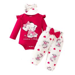 Lapastyle Shirt, Leggings & Haarband Niedliches Cartoon-Elefanten-Druckset für Babys