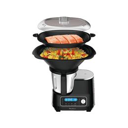 Moulinex HF4568 Click Chef Küchenmaschine mit Kochfunktion Schwarz (Rührschüsselkapazität: 3,6 l, 1400 Watt)