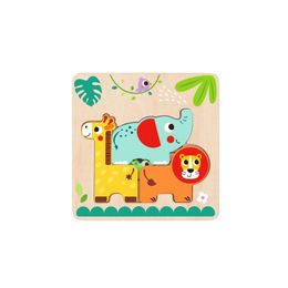 Tooky Toy Kinder Puzzle Holz 7-teilig Sortierspiel, Farbpuzzle, 6 bunte Tiere grün