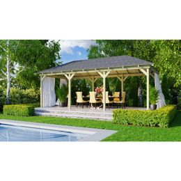 Karibu CHILLROI Rechteckiger Holzpavillon mit Verlängerung 289 x 639 cm Gartenpavillon Terrassenüberdachung