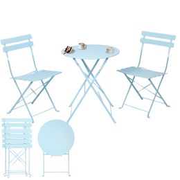 ALBATROS Bistroset 3-teilig Blau – Bistrotisch mit 2 Stühlen – klappbare Stühle und Tisch aus robustem Metall – optimal als Balkonmöbel Set oder Gartenmöbel in modernem Design