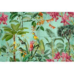 Livingwalls LIVING WALLS Fototapete "ARTist Tropical Paradise" Tapeten Gr. B/L: 4 m x 2,7 m, bunt (grün, orange, rosa) Fototapeten Blumen