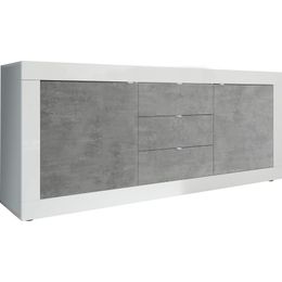 Sideboard Lc "Basic" Sideboards Gr. B/H/T: 210 cm x 86 cm x 43 cm, 3, weiß (weiß hochglanz lack, beton, optik) Sideboards