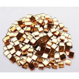 Minkurow - Set mit 560 Buntglas-Mosaikfliesen zum Basteln – 1 cm x 1 cm quadratische Formen – Wohnaccessoires, Teller, Bilderrahmen usw. (goldfarben)
