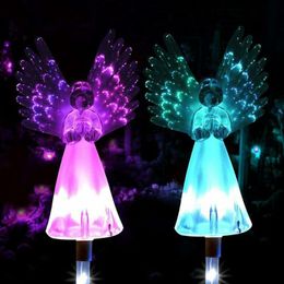 Solar Angel Light, 2 Pack Outdoor Angel Path Stake Lights Colorful Light Wings Lamps Garden Ornaments Dekorative Beleuchtung (2 Pack) - Minkurow