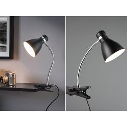 meineWunschleuchte - led Klemmleuchte flexibel, Chrom & Metallschirm Schwarz, 36cm