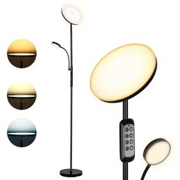 Swanew - 27+7W led Stehleuchte Dimmbar, Moderne Stehlampe, Deckenfluter mit 2 Lampen, Ecklampe mit Fernbedienung, 175cm - Schwarz