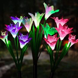 Solar-Gartenleuchte, 3 Lilien-Solarleuchten mit größerer Blume und breiterem Solarpanel (Rosa) - Minkurow