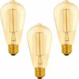 E27 Vintage Glühbirne St64 Dimmbar 40W Warmweiß 2200K, 400lm, ac 220V, Retro Glühlampe, E27 Vintage Glühlampe für dekorative Beleuchtung, 3er Pack