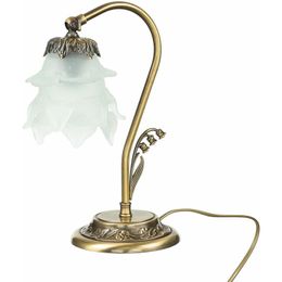 Licht-Erlebnisse - Schreibtischlampe Echt-Messing Glas verstellbar E14 30 cm Tischleuchte - Bronze Antik matt, Weiß