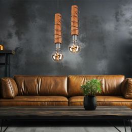 Globo - Pendellampe Holzleuchte Wohnzimmerlampe Hängelampe Esstischleuchte schwarz, Metall, 1x E27, DxH 10 x 120 cm, 2er Set