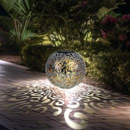 Globo Solarleuchte Solarkugel für Außen silberfarben Stecklampe Garten orientalische Kugel, mit Lichteffekt und Erdspieß, 1x led 3000 Kelvin, DxH 18,5x54 cm