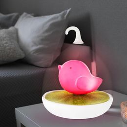 Globo Tischlampe Kinderleuchte LED Dekolampe Akkuleuchte Touchdimmer Nachtlicht Sensor Kinderzimmerlampe, Vogel Design pink, DxH 14x17 cm