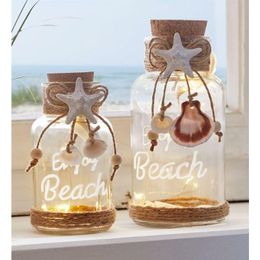 2x led Glas Beach Windlichtglas mit Leuchtdraht, 12 & 16 cm hoch, maritime Leuchtdeko, Laterne, batteriebetrieben, Windlicht, Leuchtdeko, Tischdeko