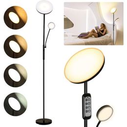 27+7W led Stehleuchte Dimmbar. Moderne Stehlampe. Deckenfluter mit 2 Lampen. Ecklampe mit Fernbedienung. 175cm - Schwarz - HENGDA