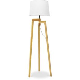 PRIVATEFLOOR Dreibein Stehlampe - Wohnzimmerlampe im skandinavischen Design - Lon Natural wood - Stoff, Holz, Stoff, Holz - Natural wood
