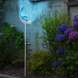 etc-shop Led Solar Außen Steck Erdspieß Lampe Flammen Effekt silber Garten Glas Kugel blau Hof Deko Leuchte