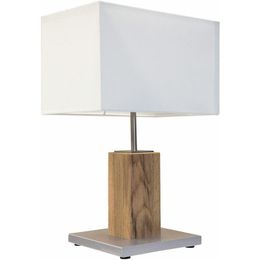 etc-shop Tischleuchte Textil weiß Tischlampe Holz Modern Nachttischleuchte Schlafzimmer, Metall naturfarben, 1x E27, LxBxH 32x20x48 cm