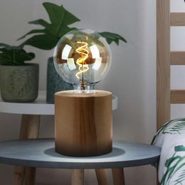 etc-shop Nachttischlampe Lampe E27 Tischlampe Holz Vintage, Schlafzimmer Holzoptik Naturholz braun weiß, 1x E27 Fassung, HxLxB 10x10x10cm