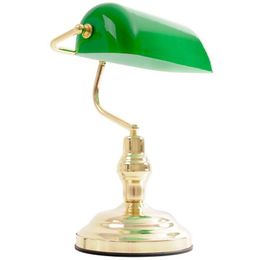 etc-shop Tischlampe Bankerleuchte Metall mit Schirm Nachttischlampe grün Tischlampe, Glasschirm Kabelschalter, 1x E14, LxH 25x36 cm