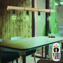 etc-shop Decken Pendel Lampe Fernbedienung natur Vintage Design Hänge Leuchte dimmbar im Set inkl. RGB LED Leuchtmittel